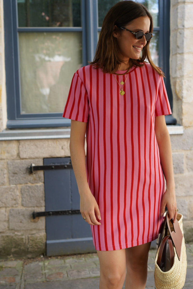 Robe Laurette rayure rose/rouge – Horty Store